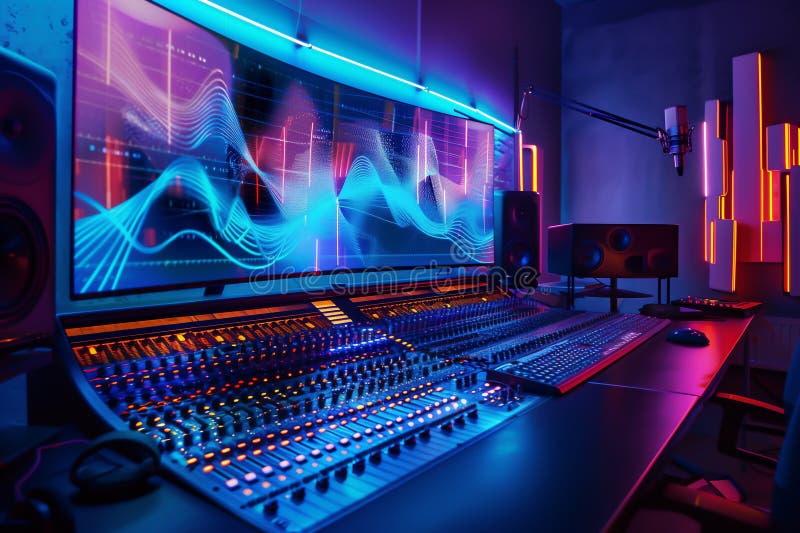 Professional Recording Studio Equipment in a Blue Virtual Environment ...
