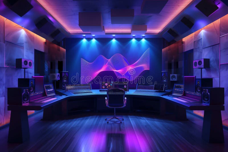 Professional Recording Studio Equipment in a Blue Virtual Environment ...