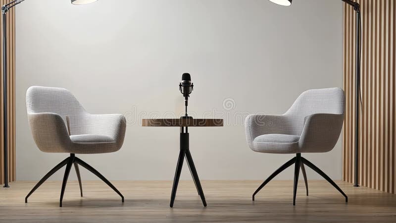 Professional Recording Podcast Studio Setup Featuring Two Armchairs, a ...