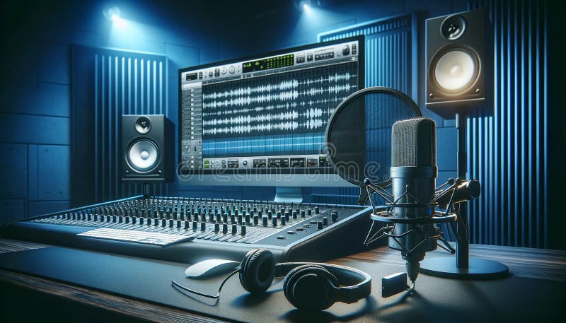 Professional Recording Studio Microphone, Close-Up of Broadcasting Equipment, Audio Production ...