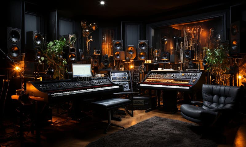 Professional Recording Studio with Piano and Musical Equipment Stock ...