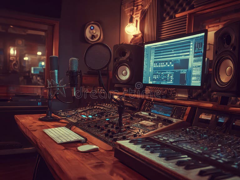 Professional Recording Studio Setup with a Large Mixing Console ...