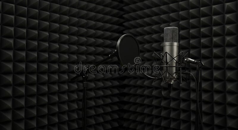 A Professional Recording Studio Setup with a Silver Condenser ...