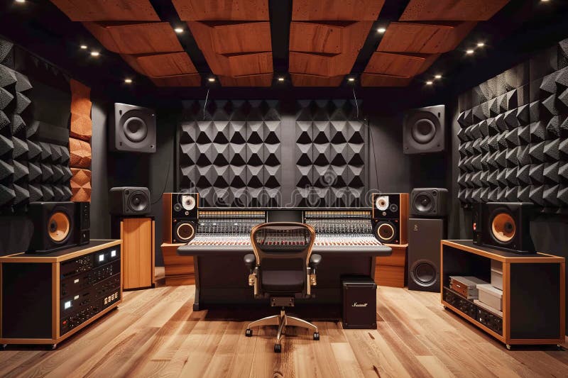 Professional Recording Studio with Soundproofing Panels, Mixing Console ...
