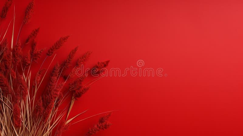 Professional Red Background with Decorative Dried Grasses Stock ...