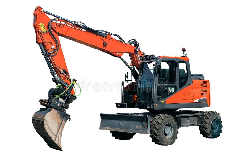 Professional Excavator on White Stock Photo - Image of bucket, earth ...