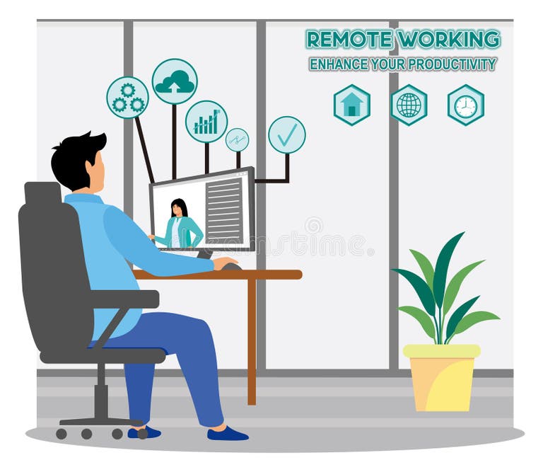 Professional Remote Working Setup Featuring Video Call and Productivity ...