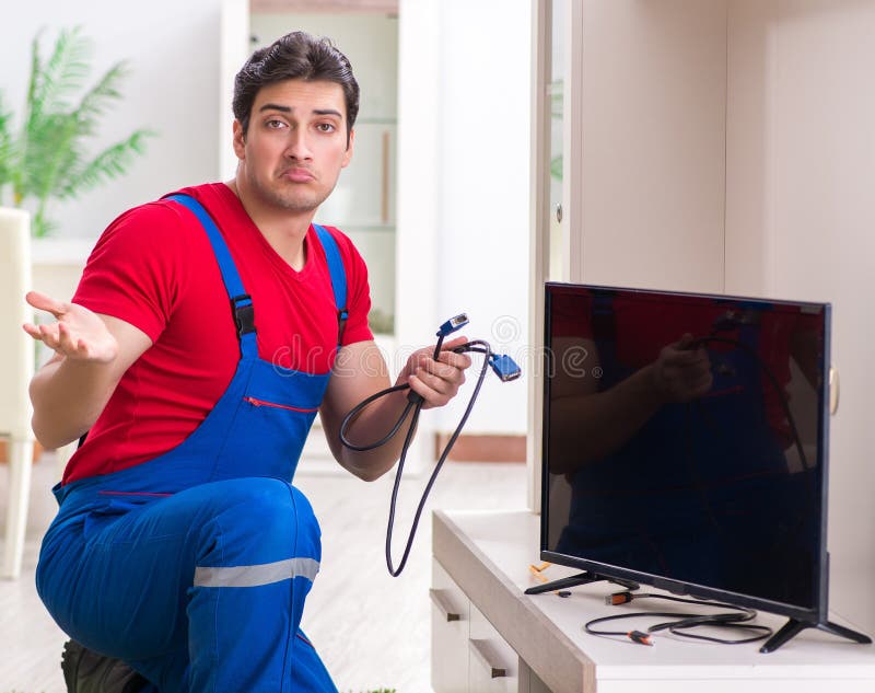Professional Repair Engineer Repairing Broken Tv Stock Photo - Image of ...
