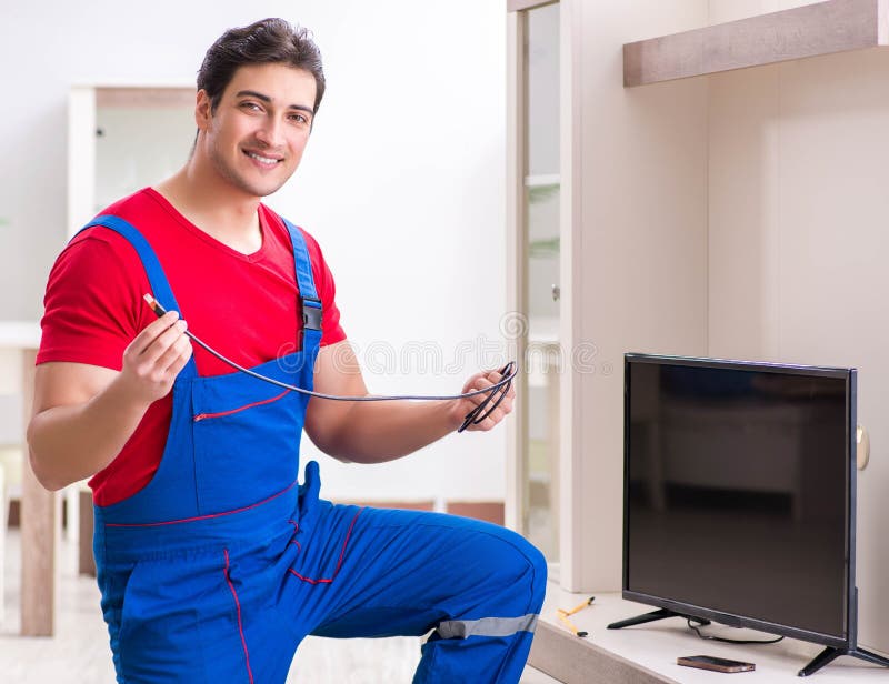 Professional Repair Engineer Repairing Broken Tv Stock Image - Image of ...