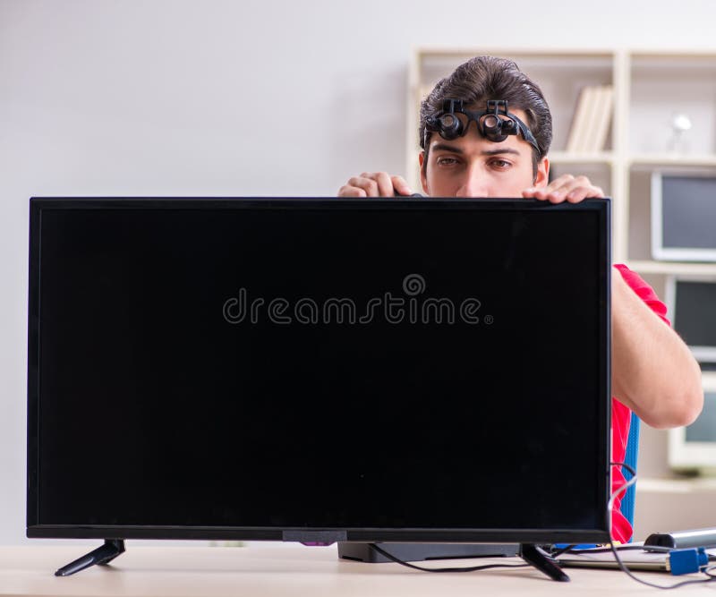 Professional Repair Engineer Repairing Broken Tv Stock Image - Image of ...