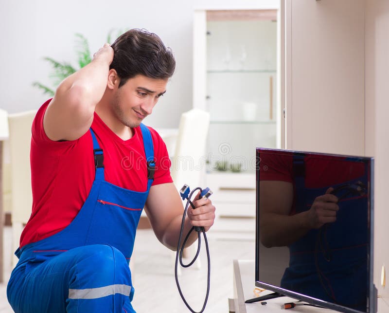 Professional Repair Engineer Repairing Broken Tv Stock Photo - Image of ...