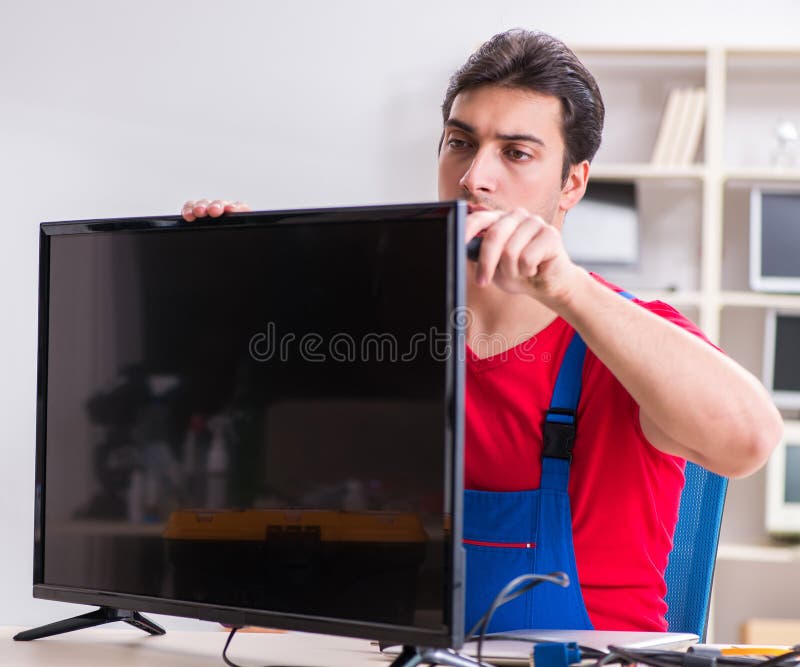Professional Repair Engineer Repairing Broken Tv Stock Photo - Image of ...