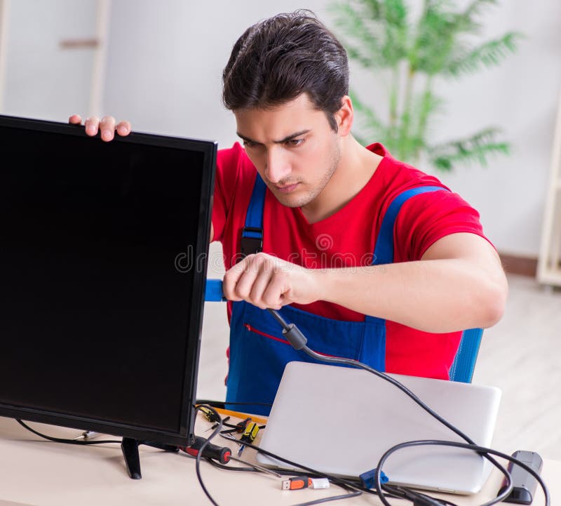 Professional Repair Engineer Repairing Broken Tv Stock Image - Image of ...