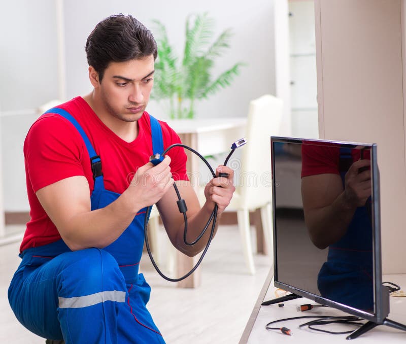 Professional Repair Engineer Repairing Broken Tv Stock Photo - Image of ...