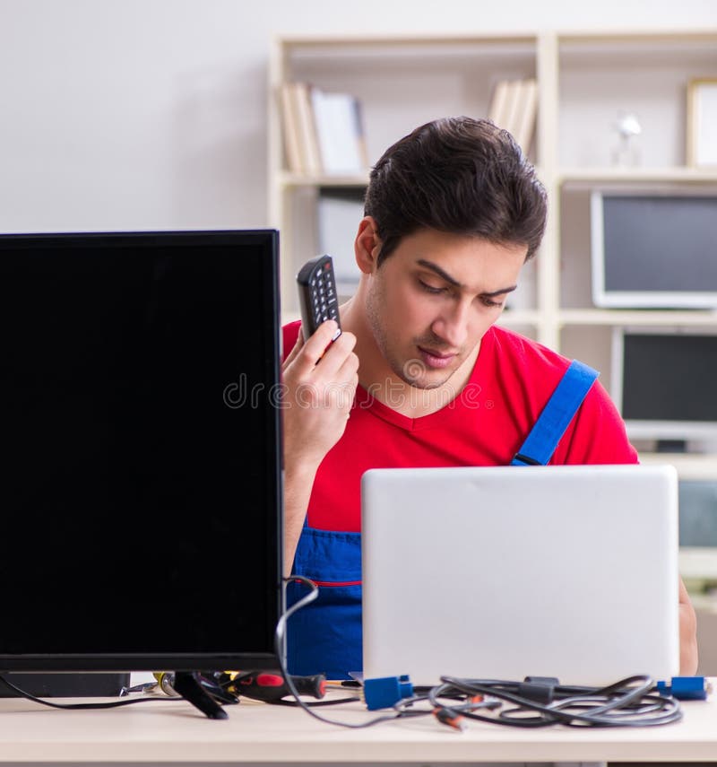 Professional Repair Engineer Repairing Broken Tv Stock Image - Image of ...