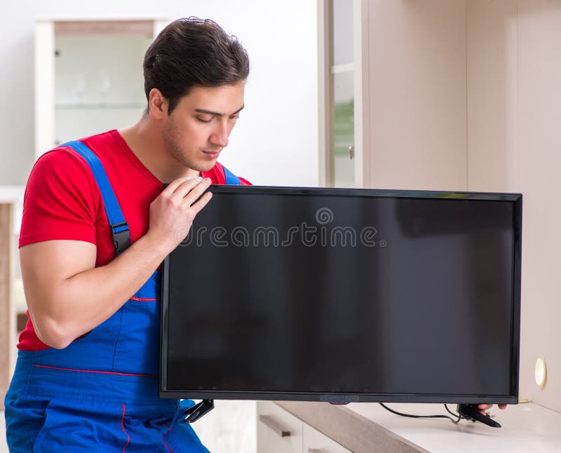 Professional Repair Engineer Repairing Broken Tv Stock Image - Image of ...
