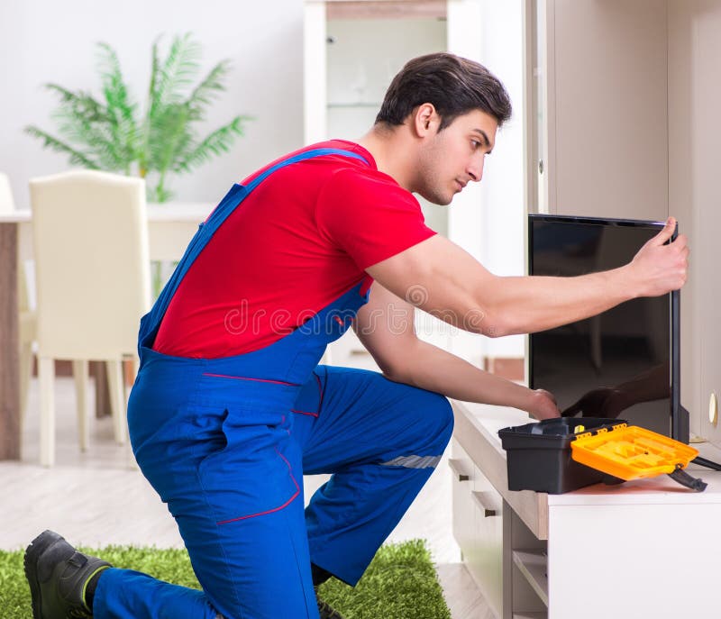 Professional Repair Engineer Repairing Broken Tv Stock Photo - Image of ...