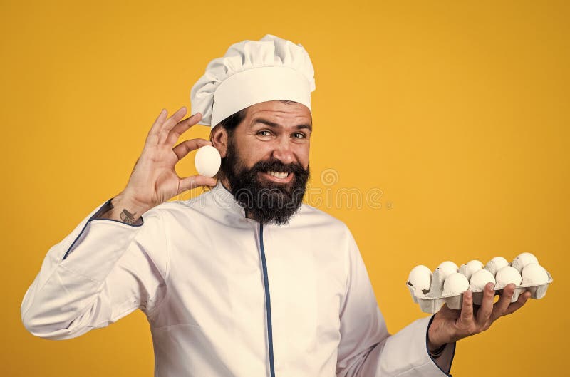 Professional Restaurant Bearded Cook Man Hold Eggs, Healthy Eating ...