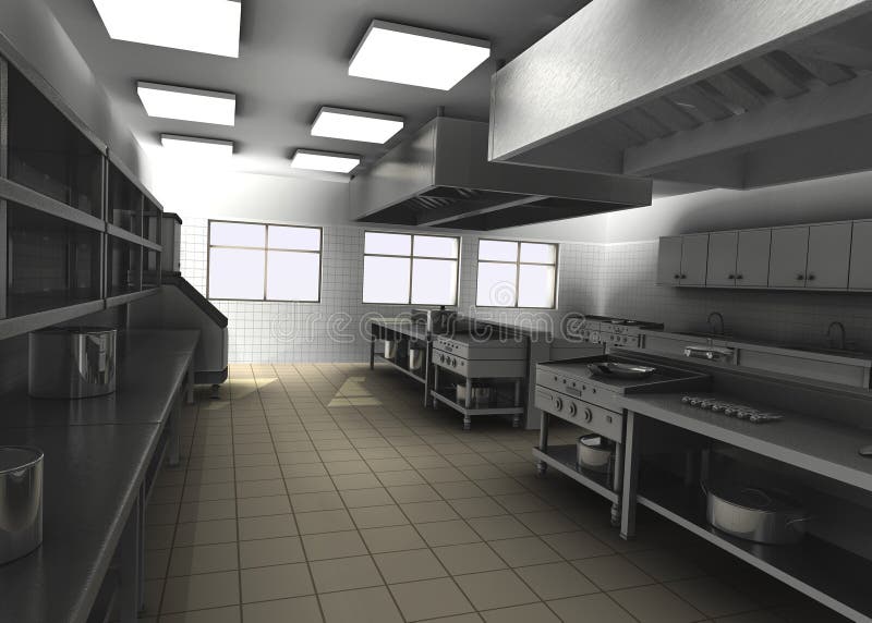 3d Render of Professional Restaurant Kitchen Inter Stock Illustration ...