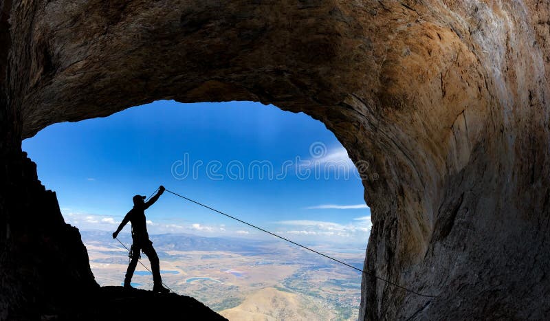 Climber Reaching the Peaks and the Happiness of Success Stock Image ...