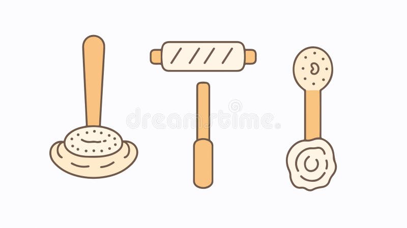 Professional Rolling Pin Kneading Dough Outline Icons Vector ...