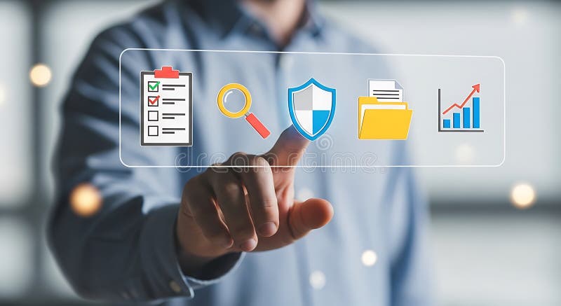 Business Person Hand Touching Digital Interface with Data Security and ...