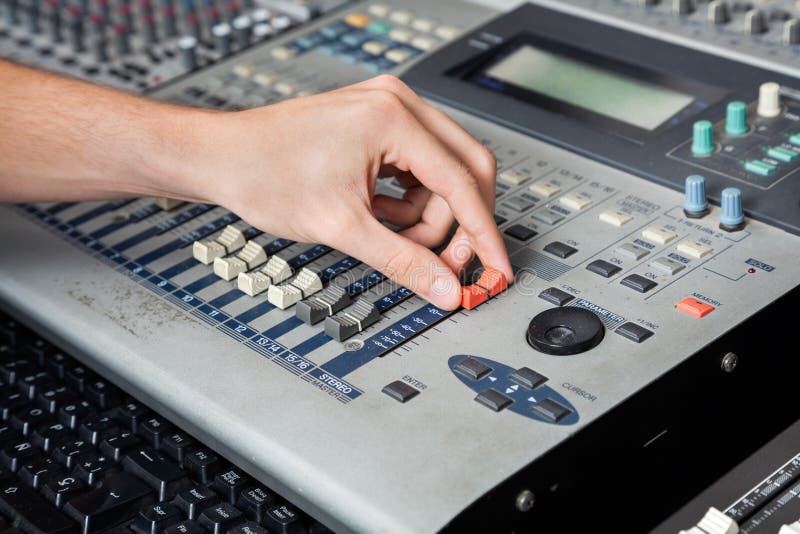 Professional S Hand Working on Audio Mixer in Studio Stock Image ...