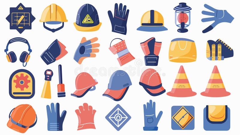 Professional Safety and Security Icons Set for Work Helmet and Gloves ...