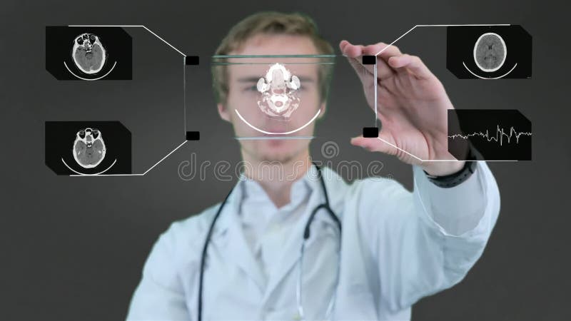 Professional Scientist, Doctor Using Futuristic Touchscreen Technology ...