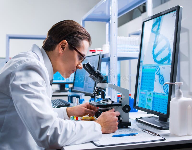 Professional Scientist Woman Doctor Surrounded by Monitors Working on ...