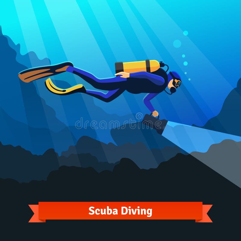 Professional Scuba Diver Man Underwater Stock Vector - Illustration of ...