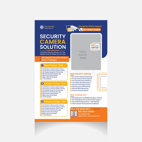 Security Camera Flyer Layout Stock Vector - Illustration of lens, black ...