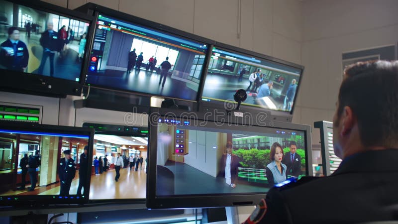 CCTV Monitors with Static Change To Green Screen Stock Footage - Video ...