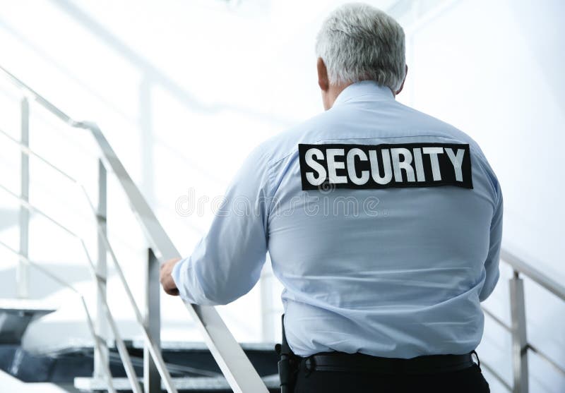Professional Security Guard on Stairs, Back View Stock Image - Image of ...