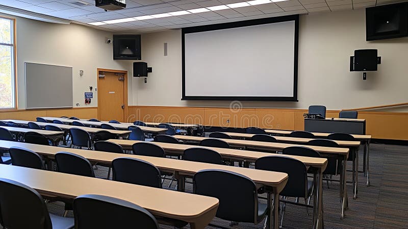 A Professional Seminar Room Setup with Clean Seating and a Projector ...