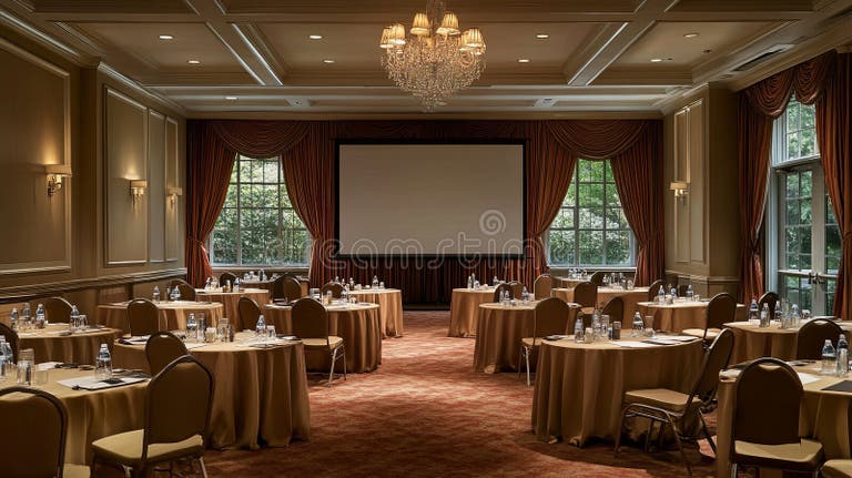 A Professional Seminar Room Setup with Clean Seating and a Projector ...