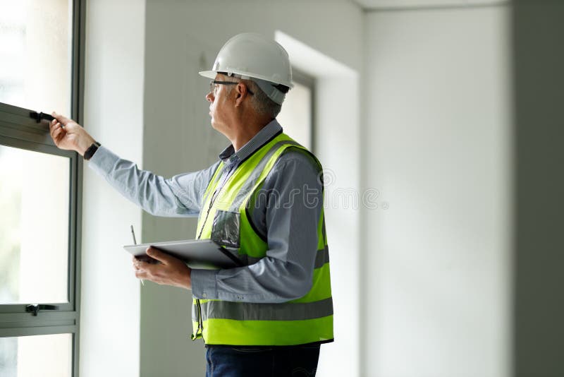 Professional Senior Engineer Builder Old Man Work Looking at Contract ...