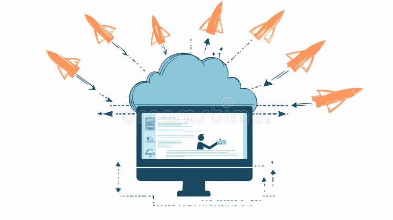 Professional Server Cloud Setup with Arrows, Person Offering ...