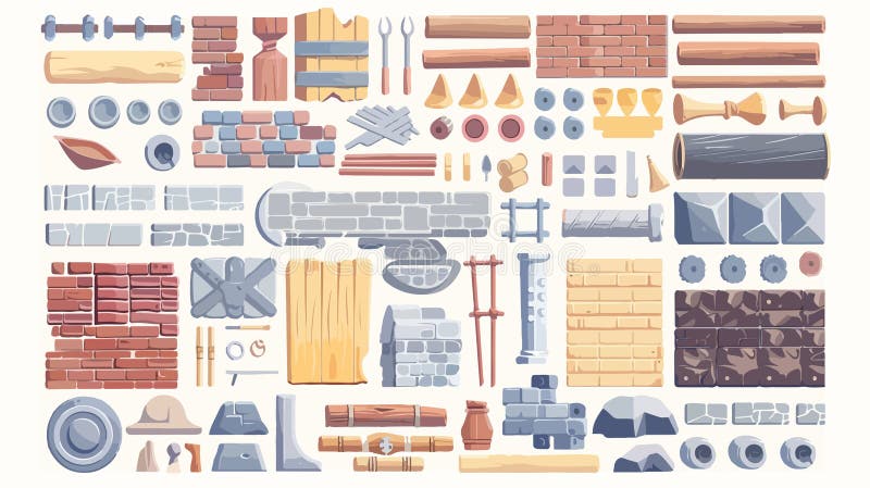 Professional Set of Building Materials - Bricks, Cement, Sand, Stone ...