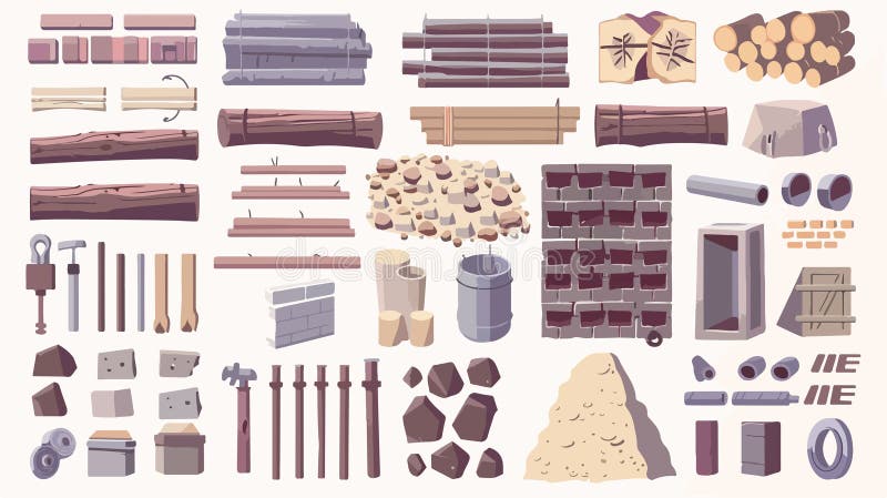 Professional Set of Building Materials - Bricks, Cement, Sand, Stone ...