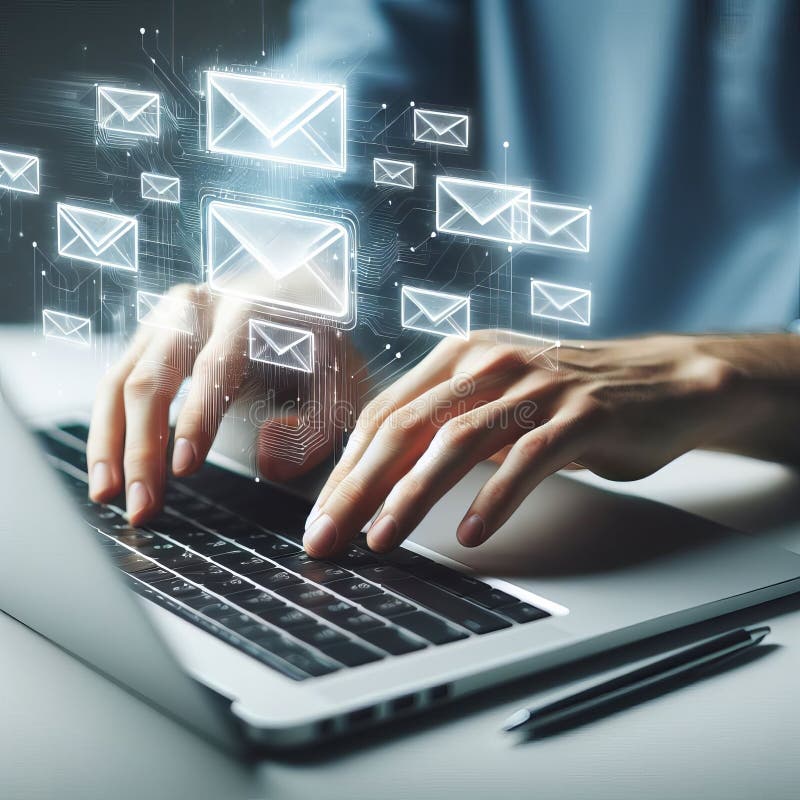 Person Typing on Laptop with Email Icons Stock Illustration ...