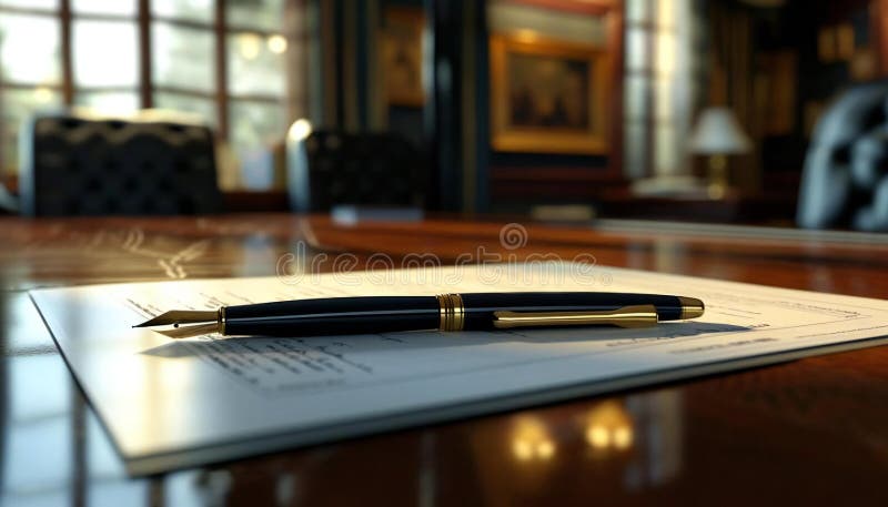 Contract and Pen for Signature on Office Desk Stock Illustration ...