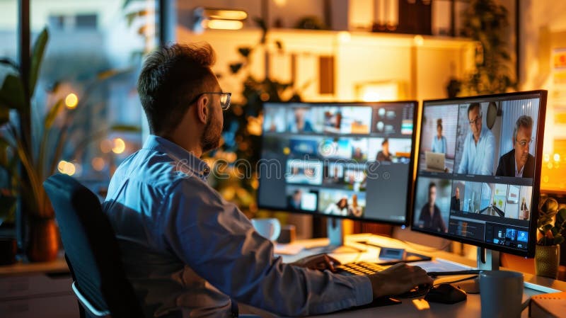 Professional Video Conference Call Setup in Office Stock Illustration ...