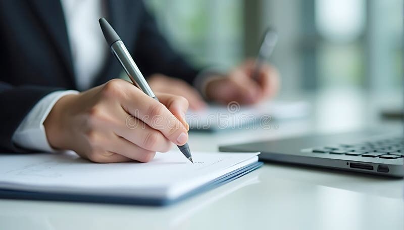 A Professional Setting Where Hands are Holding a Pen, Writing Notes on ...