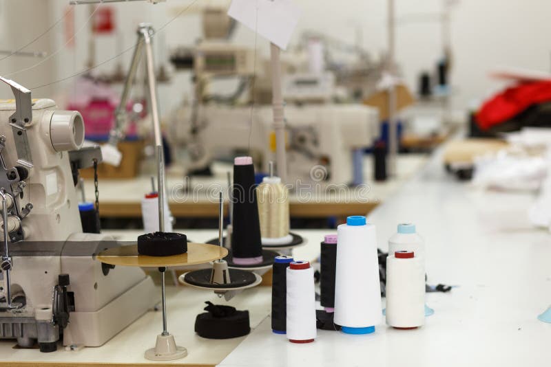 Professional Sewing Machine with Thread in Workshop Stock Image - Image ...