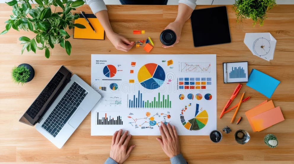 Professional Sharing Data with Graph at Table in Workspace Office Stock ...