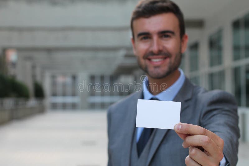 Professional Showing His Business Card with Copy Space Stock Photo ...