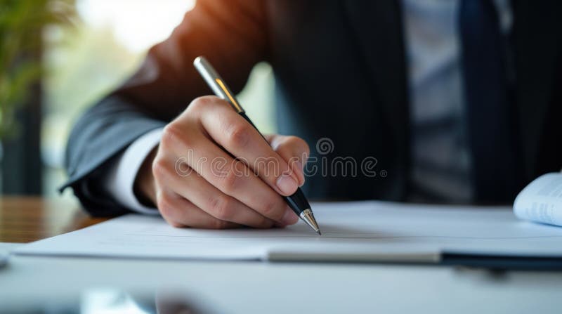 Professional Signing Important Documents in a Modern Office Setting ...