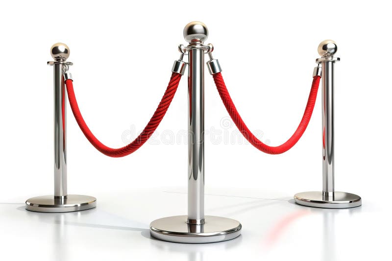 Professional Silver Stanchions with Red Rope Barrier Isolated on White ...