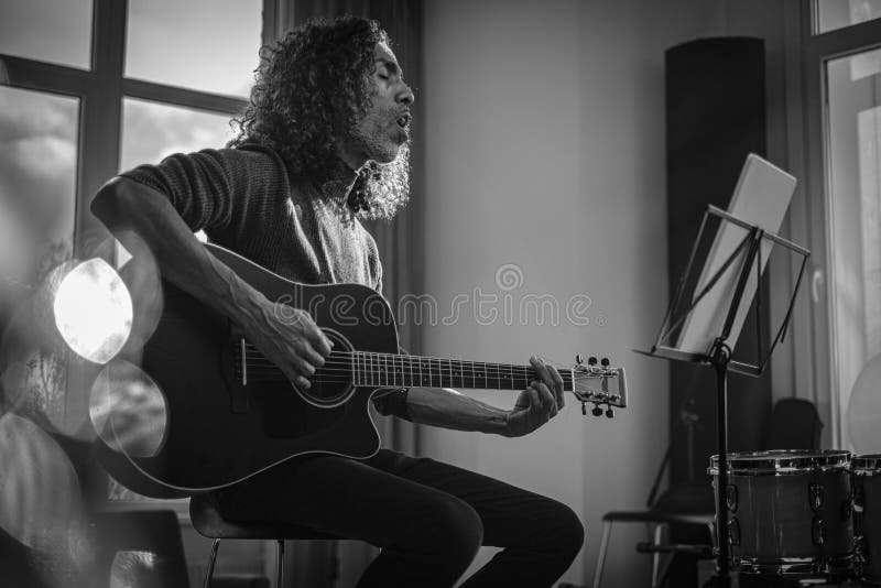 Professional Singer Perform Composition at Studio . Stock Photo - Image ...
